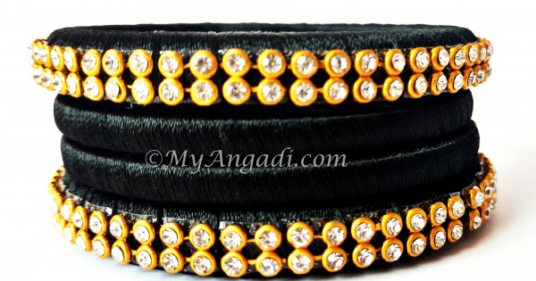 Black Colour Silk Thread Bangles-4 Set
