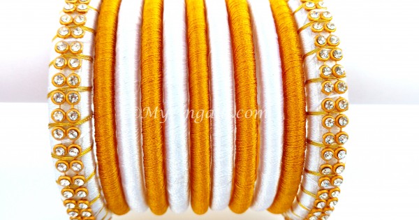 White Silk Thread Bangles-11 Set