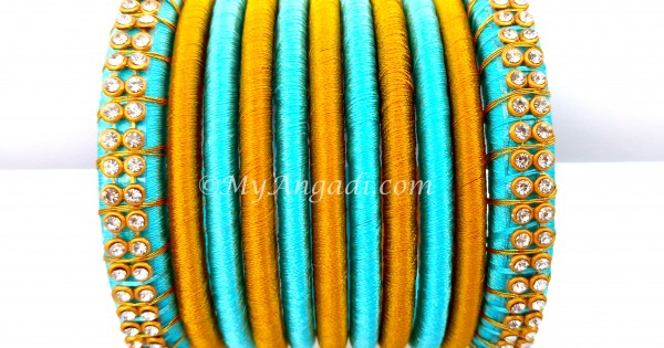 Turquoise Blue Colour Silk Thread Bangles-11 Set