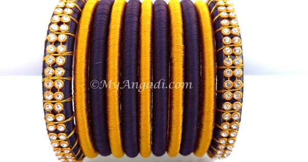 Dark Blue Colour Silk Thread Bangles-11 Set
