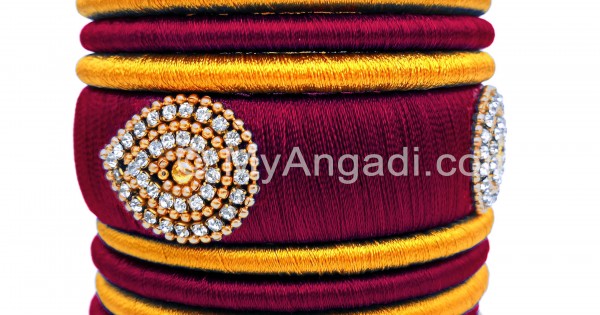 Maroon with Gold Combination Grand Kada Bridal Silk Thread Bangle Set