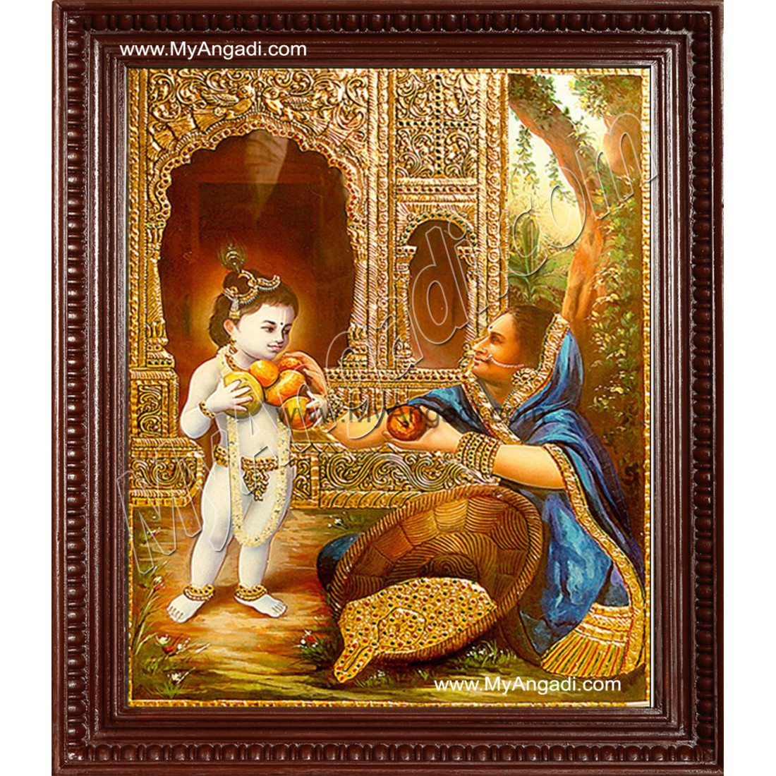 Palace Krishna Fruit Tanjore Painting, Krishna Tanjore Painting