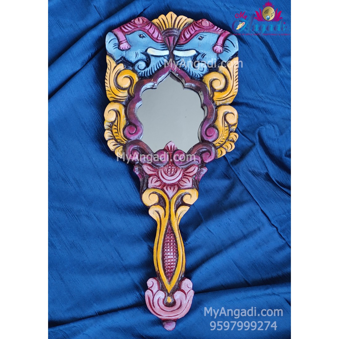 Buy Vaagai Wood Elephant Decorative Hand Mirror, Vaagai Wood Elephant ...