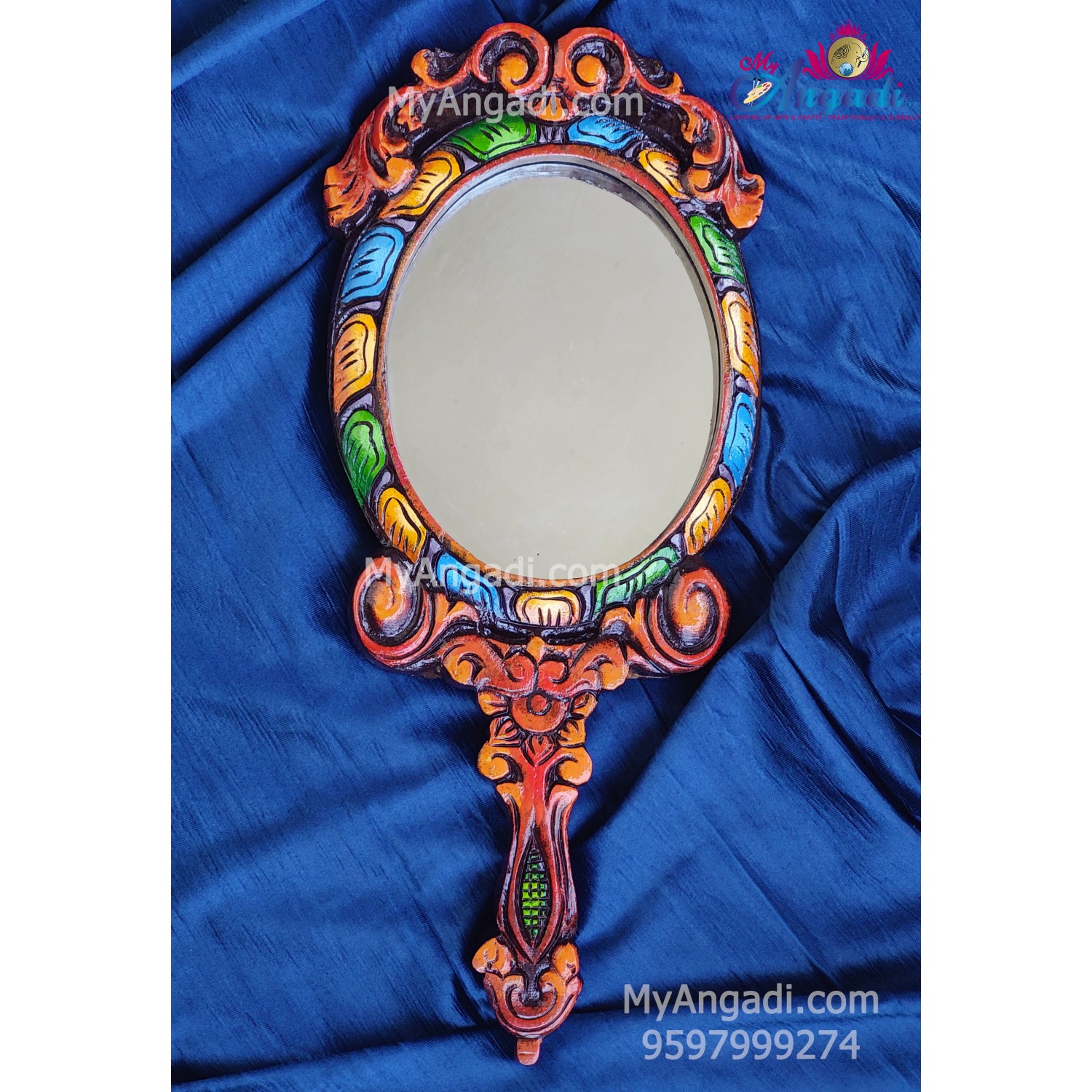 Buy Vaagai Wood Oval Decorative Hand Mirror, Vaagai Wood Oval ...