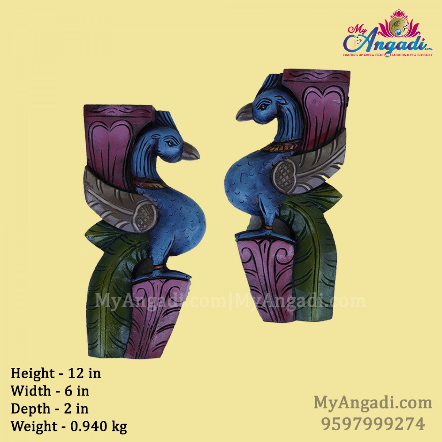 Vagai Wood Peacock Wall Brackets - MyAngadi.com