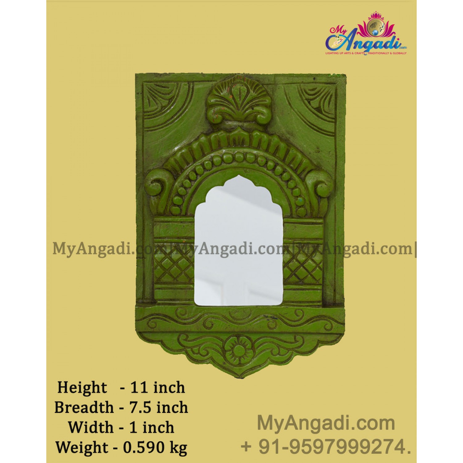 Vagai Wood Decorative Jharokha Wall Decor Mirror - MyAngadi.com