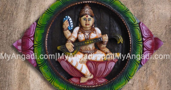 Vagai Wood Saraswathi Wall Panel- MyAngadi.com