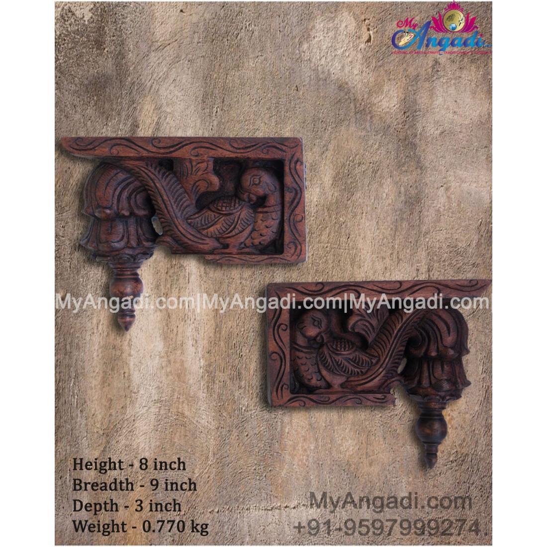 Vagai Wood Peacock Brackets - MyAngadi.com